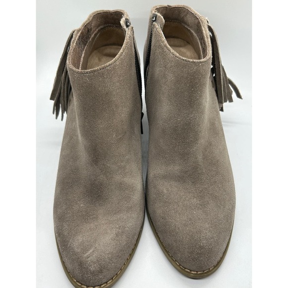 Vionic | Shoes | Vionic Tan Bootie Fringe Heel Size 7 Boho Greige Block ...